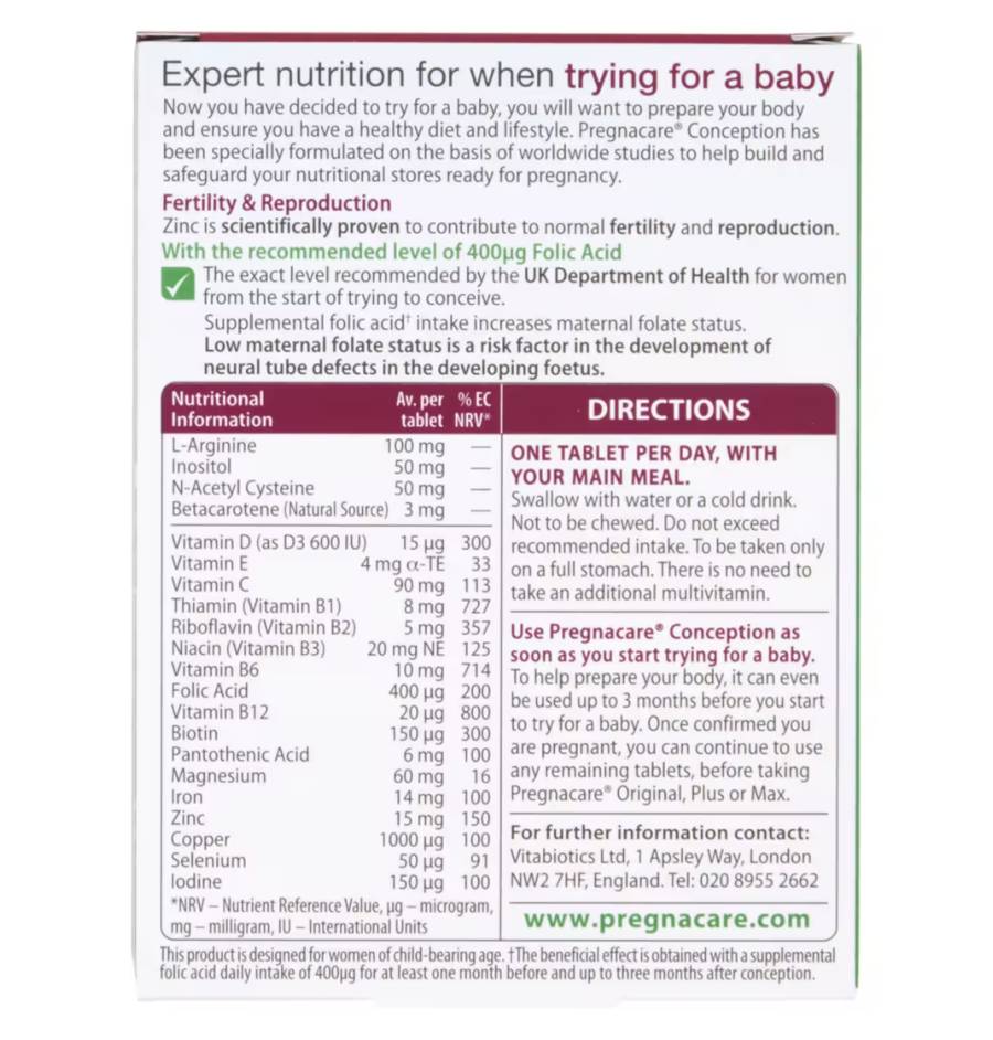 Vitabiotics Pregnacare Conception – 30 Tablets – MiliiMart